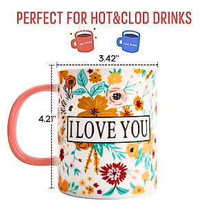 Oyiyou Gifts for Mom - Mothers Day Birthday Christmas Day Valentines Day Thanksgiving Gifts for Mom - Best Mom Gifts - I LOVE YOU MOM Floral Ceramic Coffee Mug 15.56 OZ