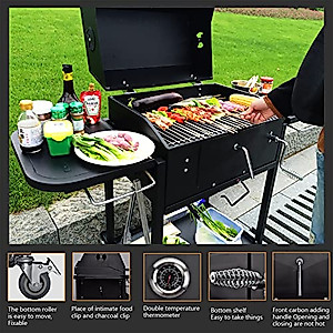 CRYSTAL FIT Charcoal Grills, 24-Inch Charcoal Grill Outdoor Cooking Smoker Backyard Barbeque Griller with Side Trays, Black