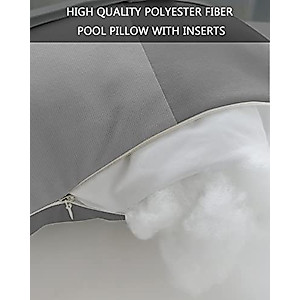 Recliner Head Pillow Ledge Loungers Chair Pillows with Insert Grey Simple Geometric Pattern Gradient Grey Four Grid Lumbar Pillow with Adjustable Strap Patio Garden Cushion for Bench Couch, 2 PCS