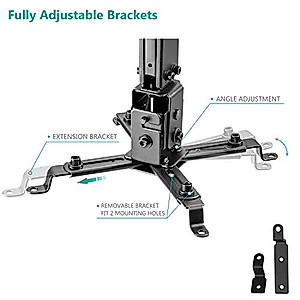 WALI Universal Projector Ceiling Mount Multiple Adjustment Bracket with 25.6 inches Extension Pole, Hold up to 44 lbs (PM-001-BLK), Black