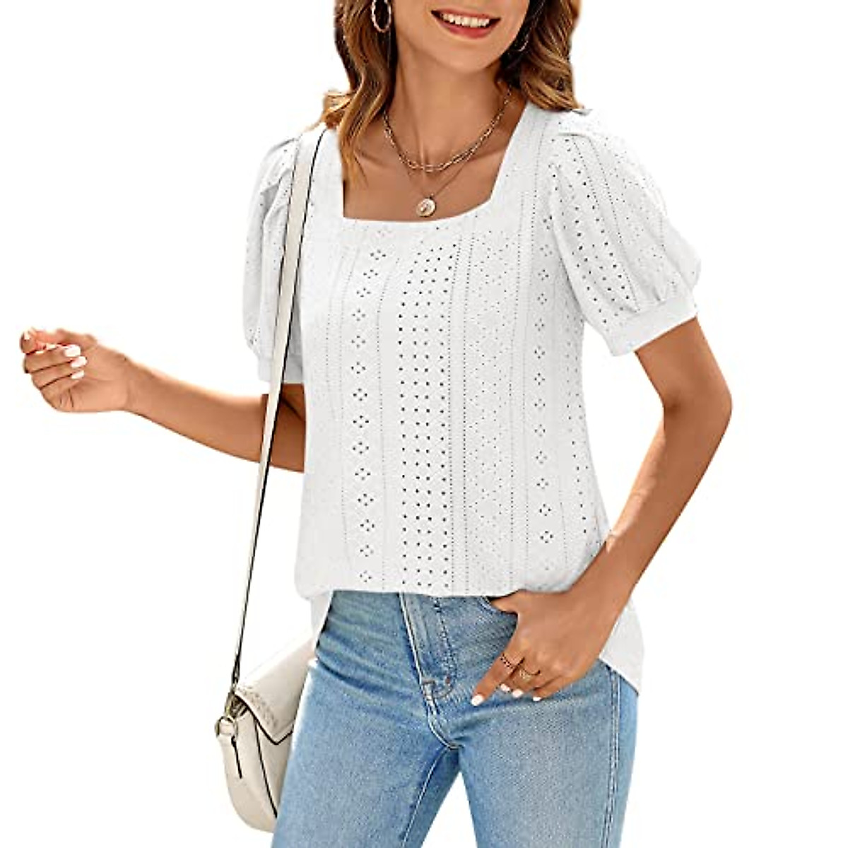 BZB Short Sleeve Tunic Tops for Women Loose Fit Shirts Dressy Casual Tee White XL