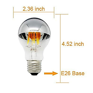 KLED Half Chrome Silver Bowl Tipped, LED Filament Bulb, Dimmable, A19 10W (90W Equivalent), 950 Lumen, 2700K (Warm White), Medium Base E26, CRI 85+,1 Pack