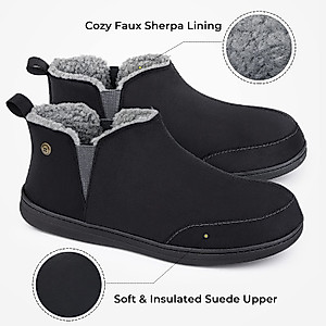 HomeTop Men's Bootie Slippers Comfy Warm Soft Non-slip Indoor Memory Foam House Shoes with Elastic Gores (12, Black)