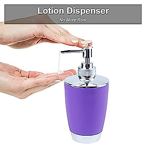 Bathroom Accessories Set, Purple Bathroom Accessories Set, 6Pcs Plastic Bathroom Accessory Set with Tumbler Toothbrush Holder Soap Dispenser Soap Dish Mini Trash Can Toilet Brush with Holder