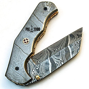 POC-9453 Handmade Damascus Steel 7.4 Inches Folding Pocket Knife - Damascus Handle