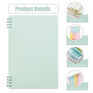 EOOUT 6 Pack Lined Spiral Notebook, 5.7" x 8.3" Journal for Women, Aesthetic Thick Plastic Cover, Pastel Color 160 Pages for School, Office, Artist Writing/Drawing