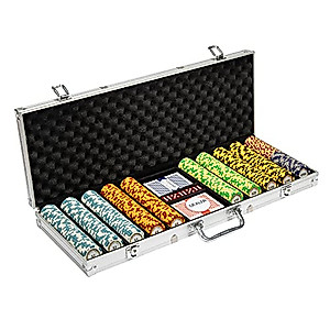 MBGBrybelly Monte Carlo Poker Chip Set Aluminum Carry Case - Casino Clay Composite 14-Gram Quality Poker Chips - with Dice, Playing Cards - Heavy-Duty Protection - Locking Portable Case (500 ct)