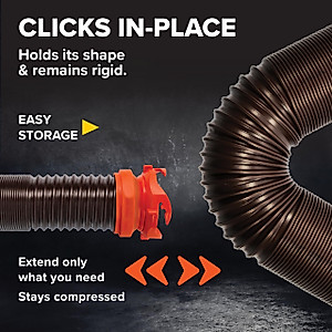 Camco RhinoFLEX 20-Ft Camper/RV Sewer Hose Kit - Features Clear Elbow Fitting w/Removable 4-in-1 Adapter - Connects to 3” Slip or 3”/3.5”/4” NPT Threaded Sewer Connection (39742)
