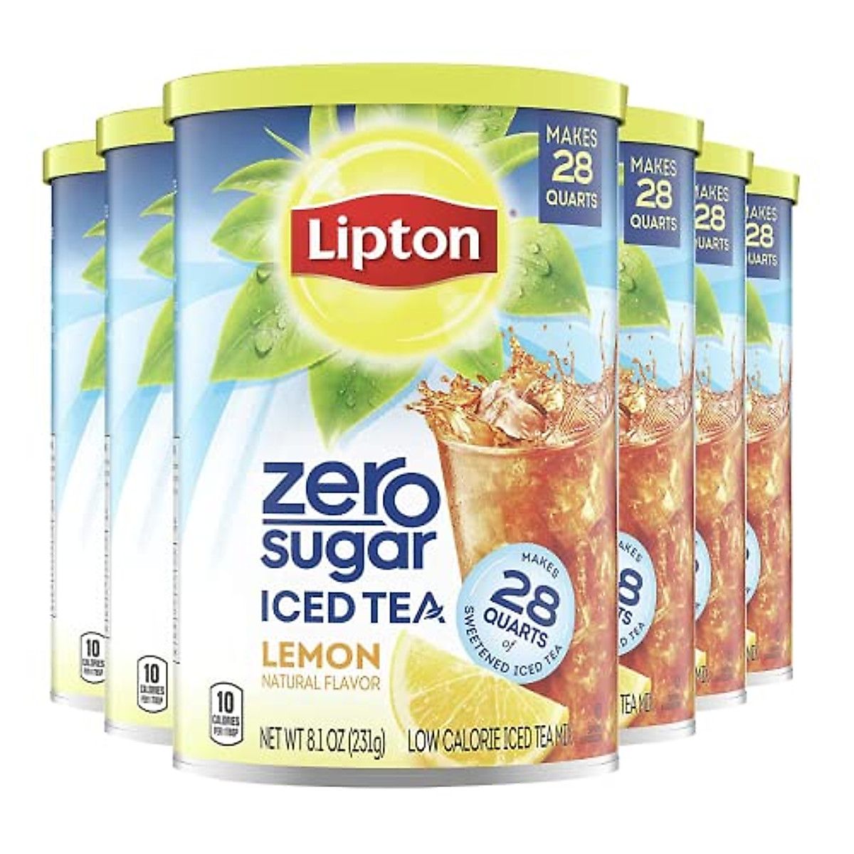 Lipton Zero Sugar for Health and Wellness, Low Calorie Lemon Iced Tea Mix, Makes 28 Quarts (Pack of 6)