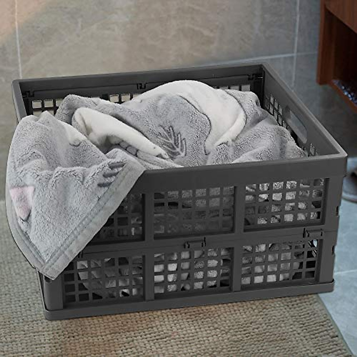 Ramddy 34 Quart Collapsible Crate, Plastic Storage Bins Basket, 3 Packs