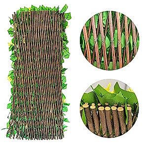 Sumery Expandable Fence Privacy Screen for Balcony Patio Outdoor,Decorative Faux Ivy Fencing Panel,Artificial Hedges (Single Sided Leaves) (1, Yellow Flowers)