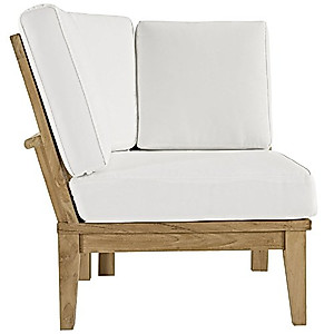 Modway EEI-1146-NAT-WHI-SET Marina Premium Grade A Teak Wood Outdoor Patio, Corner Sofa, Natural White