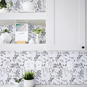Orainege Gray Floral Wallpaper Peel and Stick Wallpaper Self Adhesive Floral Contact Paper Waterproof 17.7 inch×118.1inch Removable Wallpaper for Bedroom Bathroom Cabinets Decor