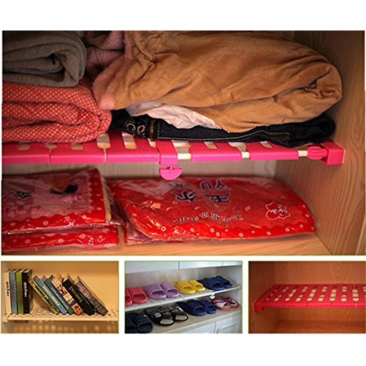 Haotfire Adjustable Scalable layered separator wardrobe kitchen bathroom storage rack clothing racks toy storage rack (XL, White)