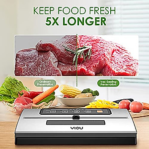 YIOU Vacuum Sealer Machine, Food Saver Vacuum Sealer Machine Build-in Cutter 80Kpa Vacuum Sealer for Food with Starter Kit Led Indicator Lights Dry Moist Mode Easy to Clean Food Vacuum Sealer, Silver