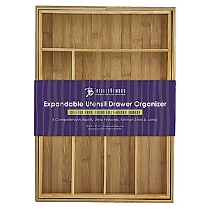 Totally Bamboo Kitchen Drawer Organizer, Expandable Silverware Organizer and Utensil Holder, 8 Compartments with Dividers