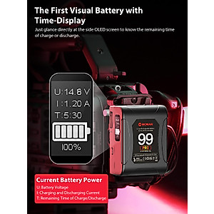 V-Mount Battery, Moman Power 99 Pro Micro V Lock Battery 99Wh/6875mAh with D-TAP/USB-C/A Outputs, First OLED with Time Display for Camcorder Blackmagic BMPCC Camera LED Light, Mini-V-Mount-Battery-USB