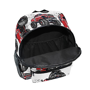 Aflyko Custom Name Kids Backpack Red Bravo Monster Truck Personalized Daycare Bookbag Kindergarten Daypack for Toddler Girls Boys 10" × 4" × 12"