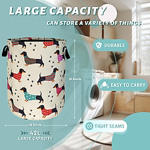 Cute Dachshunds Laundry Hamper With Handles Foldable Oxford Cloth Dog Paw Print Tote Bag Colorful Laundry Basket Clothes Toy Storage Bucket18.9" x 16.5" For Bathroom/Laundry/Bedroom