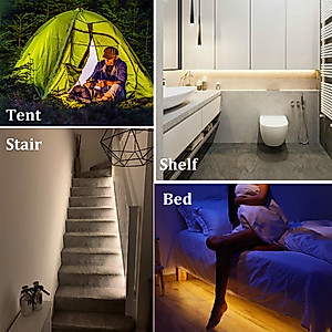 WOBANE Rechargeable Motion Sensor Strip Light, LED Closet Lights, Upgraded Battery Operated LED Strip Light for Wardrobe,Stair,Pantry,Under Counter,Cupboard,Cabinet,Bed,4000K Daylight,6.56ft,2 Pack