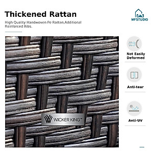 MFSTUDIO Patio Furniture Set, 10 Seats Half-Moon Curved Outdoor Sectional Sofa Conversation Set with 2 Wood-Like Round Table, Woven Rattan Patio Couch for Backyard, Garden, Deck