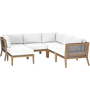 Modway Clearwater, 6-Piece Sectional Sofa, Gray White
