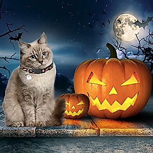 3 Pack Halloween Cat Collars with Pumpkin, Ghost, Bat Ornament, Breakaway Adjustable Pumpkin Cat Kitten Collars for Halloween Cats Kittens Costume Decorations