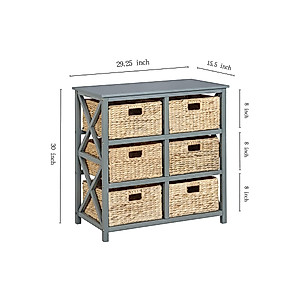 eHemco 3 Tier X-Side End Storage Cabinet with 6 Wicker Baskets, Gray