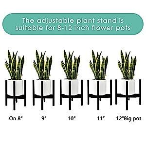 AUGOSTA Bamboo Adjustable Planter Tray Included, Mid Century Modern Indoor Plant Stand, Fit 8 9 10 11 12 inch Pots, Plant Pot Not Included (Black)