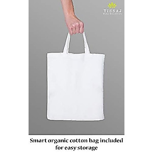 Tissaj Organic Cotton Sheets King Size – Ultra White – GOTS Certified – Durable Luxury Quality – Extra Deep Pockets & Secure Fit – Premium Bedding – Sateen Weave – with Carry Pouch – Set of 4