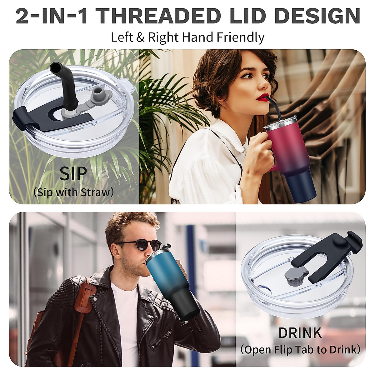 40 oz Insulated Tumbler for 100% Leak Proof, Stainless Steel Reusable Cups with Lids and Straws, Double Wall Vacuum Coffee Travel Mug Gift for Family Friends Teachers, Dishwasher Safe, BPA Free