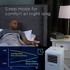 Westinghouse 8,000 BTU Air Conditioner Portable For Rooms Up To 200 Square Feet, Portable AC with Home Dehumidifier, 3-Speed Fan, Programmable Timer, Remote Control, Window Installation Kit,White