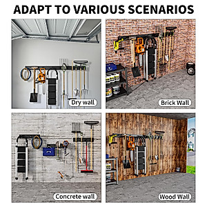 96 Inch Garden Tool Organizer, Wall Mount Tool Storage Rack, Heavy Duty Yard Tool Organizer for Garage With 20 Adjustable Hooks Max Load 1500 LBS Garage Shelving for Hanging Rake, Shovels, Trimmers