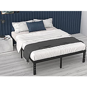 ONEMO King Size Bed Frame 18 Inch Height 3000lbs Heavy Duty Metal Pipe Platform Solid Wood Slats No Box Spring Needed Easy to Assemble Noise Free-Black