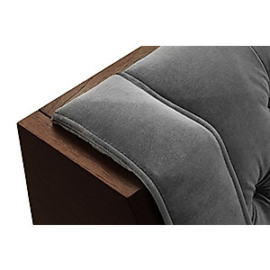 Iconic Home Clark Sofa Button Tufted Velvet Walnut Finish Swoop Arm Wood Frame with Polished Metal Legs, Modern Contemporary, Grey