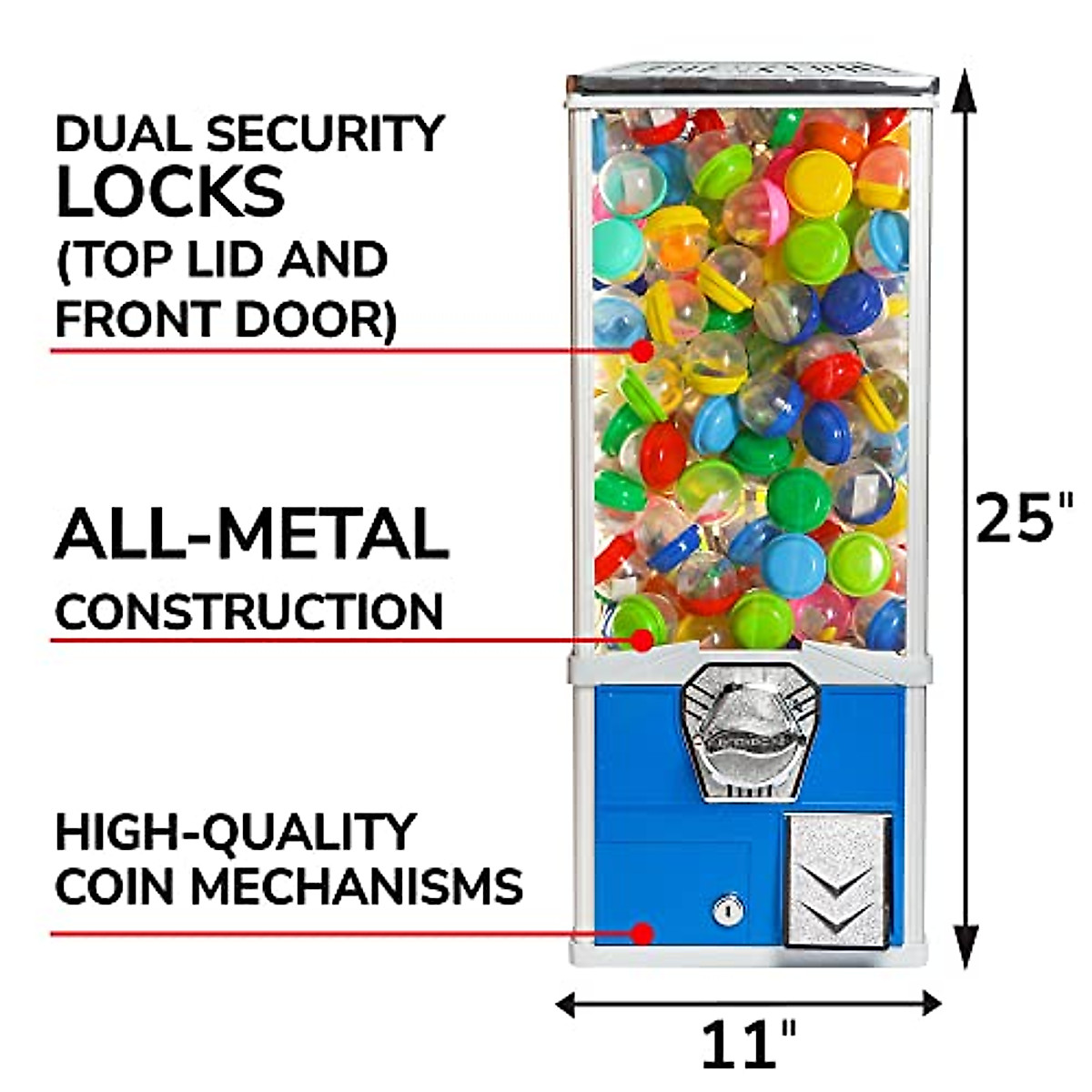 Vending Machine - Big Capsule Vending Machine - Prize Machine - Commercial Vending Machine for 2 Inch Round Capsules Gumballs Bouncy Balls - Blue
