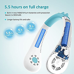 ICEBIRDS Portable Neck Fan for Kids 2021 New Bladeless Fan, USB Rechargeable Battery Operated Hanging Personal Mini Fan，Cartoon Headphone Design, Wearable Creative Leafless Fan，3 Speeds-Snow White