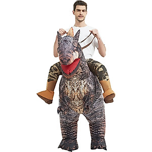 GOOSH Inflatable Dinosaur Costume Riding stegosaurus for Adult Halloween Costume Women Man 72IN Funny Blow up Costume for Halloween Party Cosplay