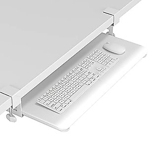 BONTEC Keyboard Tray Under Desk, Pull Out Keyboard & Mouse Tray with C-clamp, 25.6 Excluding Clamps (30 Including Clamps) x 11.8 Inch Steady Slide-Out Computer Drawer for Typing, White