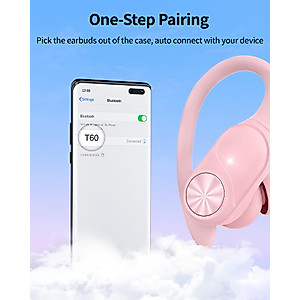 Bluetooth Headphones Wireless Earbuds 80hrs Playtime Wireless Charging Case Digital Display Sports Ear buds with Earhook Premium Deep Bass IPX7 Waterproof Over-Ear Earphones for TV Phone Laptop Pink