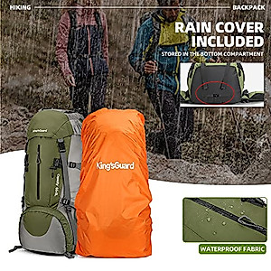 King'sGuard 70L Hiking Backpack with Rain Cover Lightweight Travel Backpack Waterproof Camping Backpack Daypack for Outdoor -Frameless (Army Green)