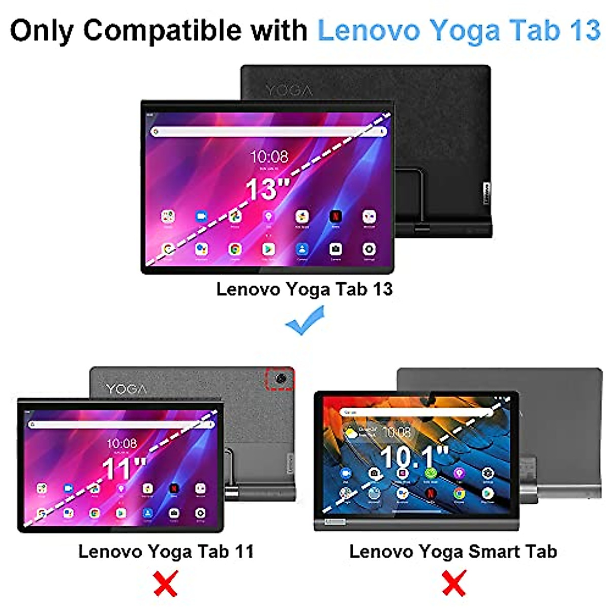 Fintie Hybrid Folio Case for Lenovo Yoga Tab 13 2021, Shockproof Cover with Clear Transparent Back Shell for Lenovo Yoga Tab 13" Tablet (YT-K606F), Black