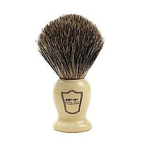 Parker 100% Pure Badger Bristle Shaving Brush - Brush Stand Included - Faux Ivory Handle
