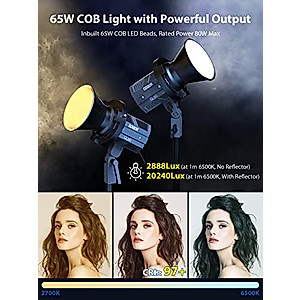 Video Light, COLBOR CL60 65W COB LED Continuous Output Lighting 2700k-6500K CRI97+ Monolight with Bowens Mount APP Control for Outdoor Shooting Filming Conference, LED-Video-Light-Photography-Studio