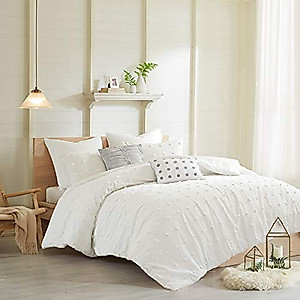Urban Habitat Queen Duvet Cover Set 100% Cotton Jacquard Tufts, Shabby Chic, All Seasons Microfiber Bedding Duvet Covers, Shams, Decor Pillows, Full/Queen (88 in x 92 in), Brooklyn, Ivory 7 Piece