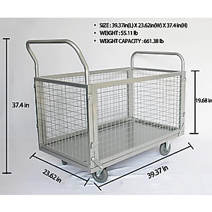 BaiYouMei Platform Truck Cart with Cage,4in1 Foldable Hand Truck Flat Cart 39"x24" Heavy Duty Push Cart Dolly, Load 1000lbs Large Flatbed Hand Truck Cart for Grocery, Laundry, Shelving, Storage