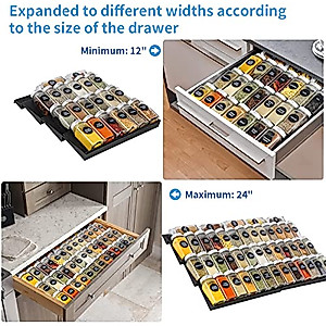 QIZENME Spice Drawer Organizer, 4 Tier Spice Rack Organizer for Cabinet Drawer, 2 Pack Expandable Seasoning Organizer Insert from 12" to 24", Drawer Spice Rack Tray for Cabinet/Countertop (Black)