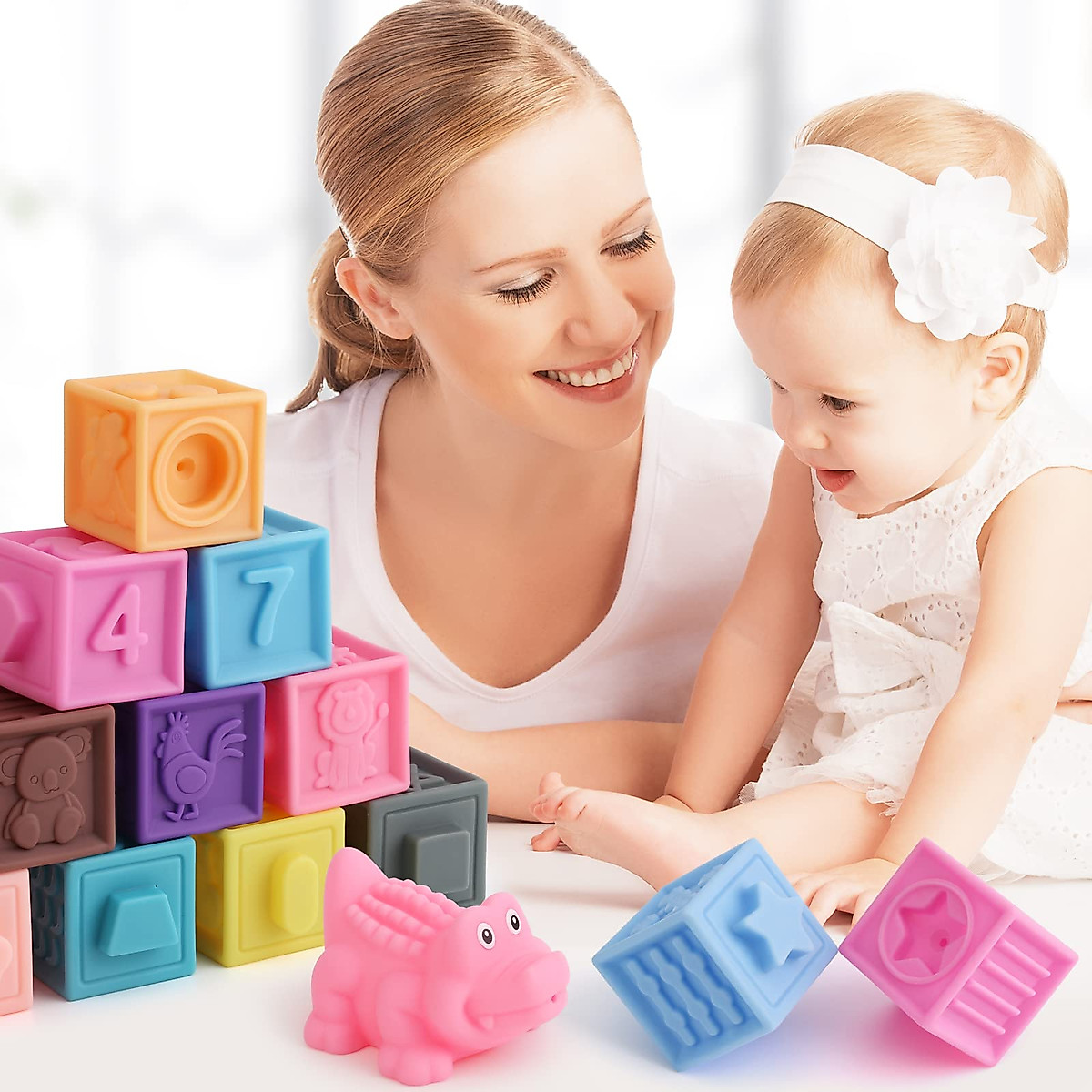 Yutin Soft Blocks for Babies, 16PCS Baby Stacking Building Block for Boys Girls, Squeezing Toy Christmas Easter Gift for Infants Toddlers 6 to 12 Months and Up