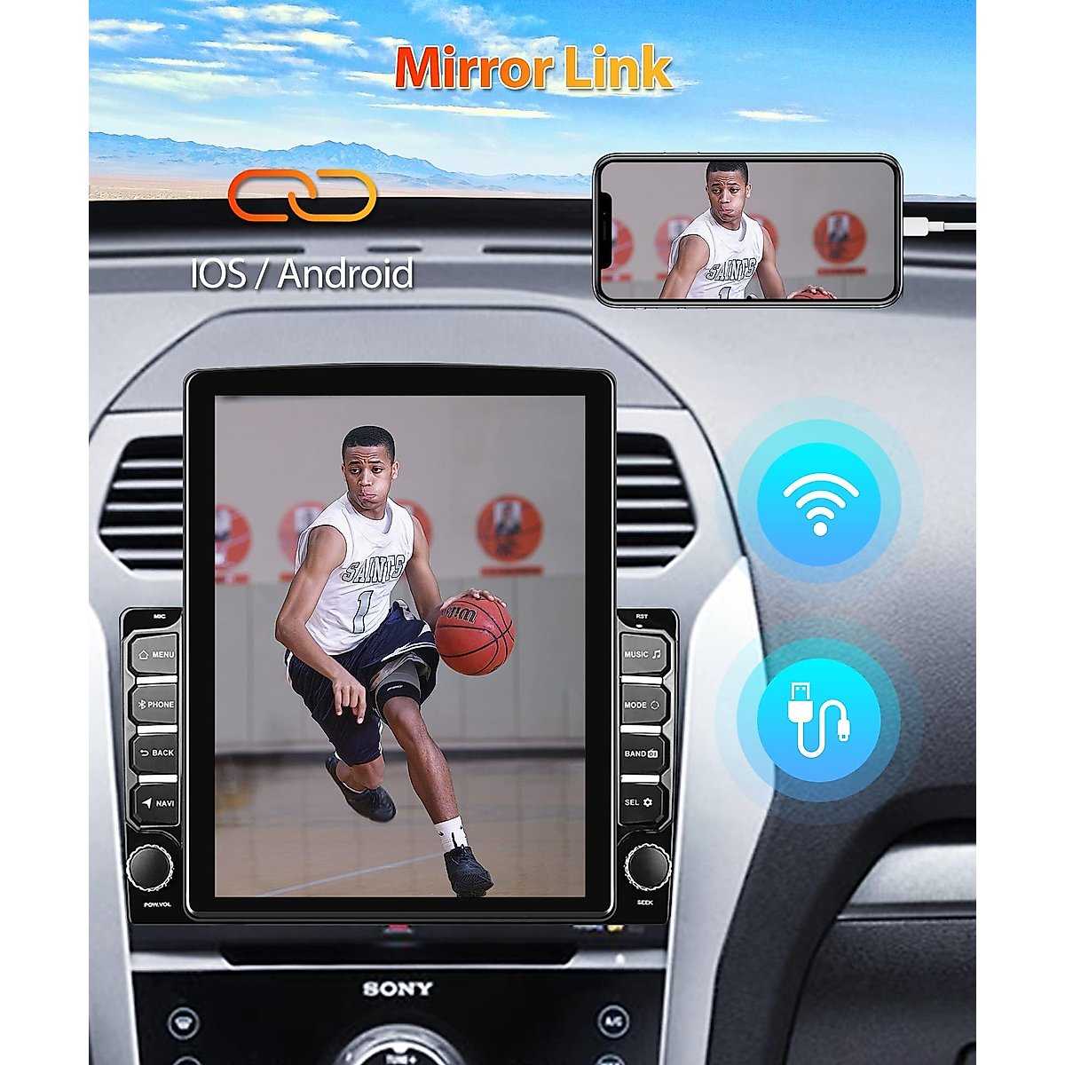 Rimoody Car Stereo Double Din Vertical Car Radio with Bluetooth GPS Navigation, 9.7'' Touchscreen Backup Camera IOS/Android Mirror Link USB FM WiFi Head Unit