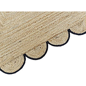 KALVEERA Jute Area Rug for Home and Living Room Décor Rectangular Scalloped Vintage Jute Area Rug Carpet Black 4' x 6'